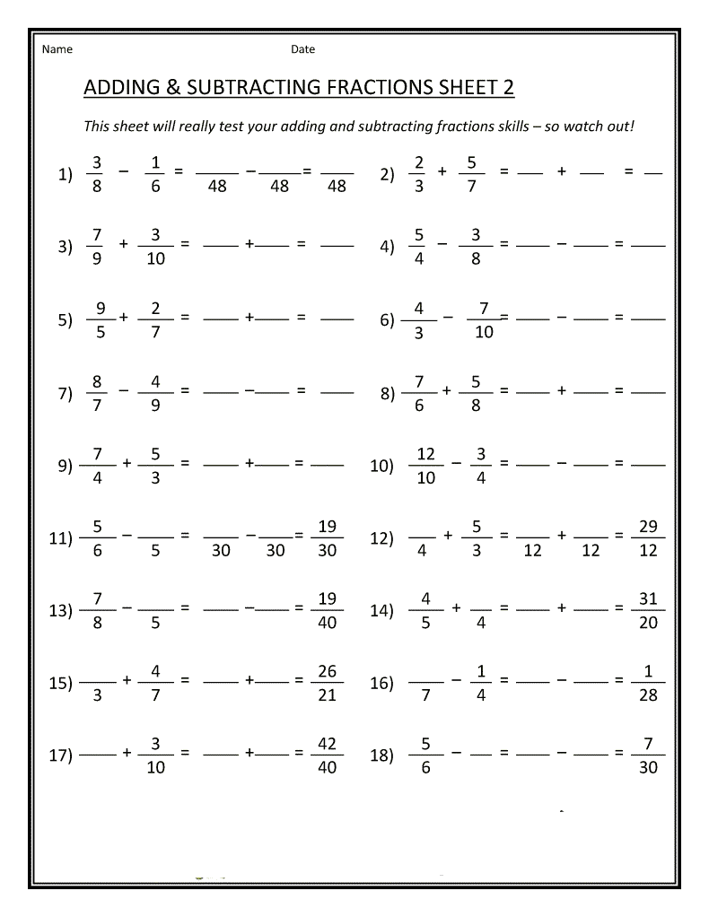 Adding Improper Fractions Worksheet